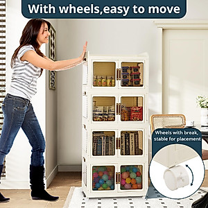 GARPROVM 3 Tier Stackable Storage Bins with Doors and Wheels 42 GAL, Storage Box 168QT Foldable Storage Bins with lids Storage Closet Clothes Organizer Storage Cabinet for Bedroom Living Room