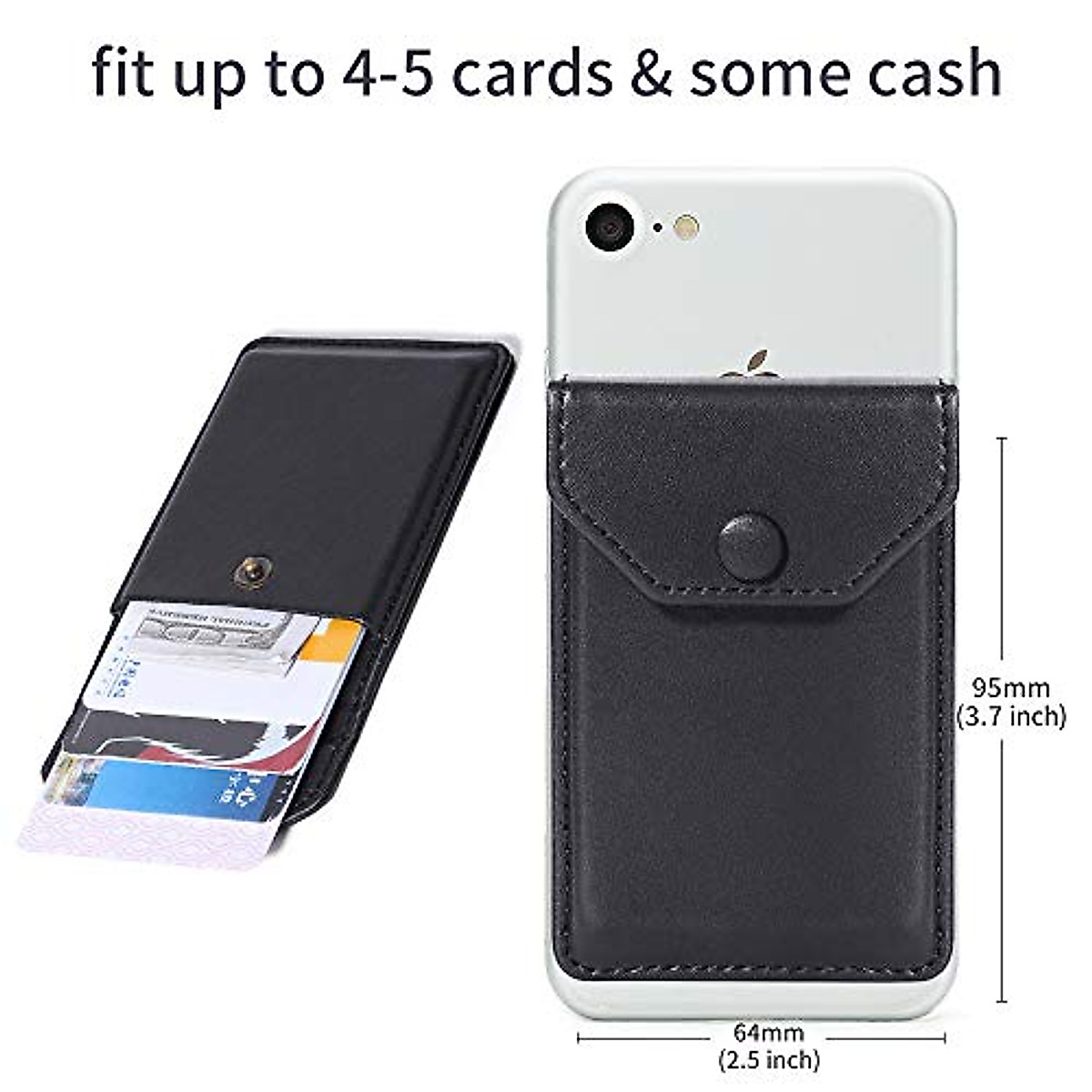 YUNCE Adhesive Cell Phone Ultra-Slim Leather Wallet Stick on Wallet for Credit Card, Business Card, and Id with Phone, and Phone Case, RFID Blocking Sleeve Black