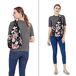 MOSISO Sling Backpack,Travel Hiking Daypack Rose Rope Crossbody Shoulder Bag, Black, Medium