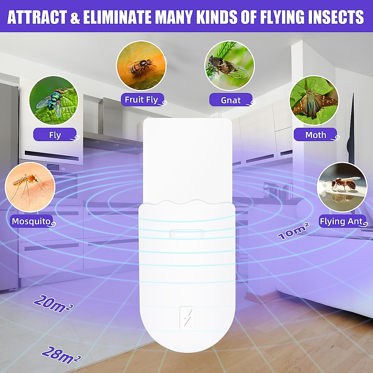 Jahy2Tech Flying Insect Trap Plug-in,2 Pack Electric Mosquito Gnat Insect Traps Killer with Warm Night Light UV Attractant Catcher &10 Sticky Trap Boards, Fruit Fly Traps Indoor for Home Bug Catcher