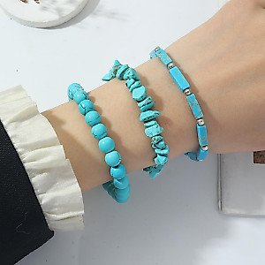 3Pcs Turquoise Bracelet for Women Boho Turquoise Bead Bracelet Natural Stone Beaded Stretch Bracelets Set Healing Crystal Bracelets Turquoise Jewelry for Women