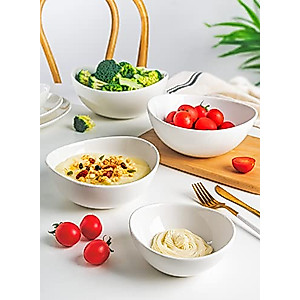 Sweese Porcelain Serving Bowls for Entertaining, 10-18-28-42 Ounce, Microwave & Dishwasher Safe, Large Serving Dishes, Prep Salad Bowls for Thanksgiving Christmas, White