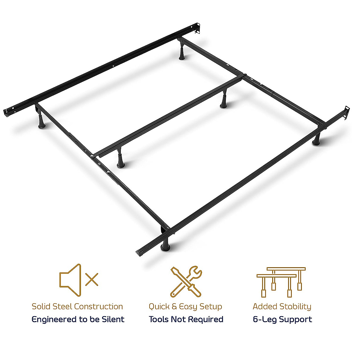 Clara Clark Adjustable Bed Frame - Double Bed Frame Expands to Queen Bed Rails, King Size Frame with Cross Rail and Center Support - 5.25” H Under Bed Frame for Box Spring and Mattress, Black