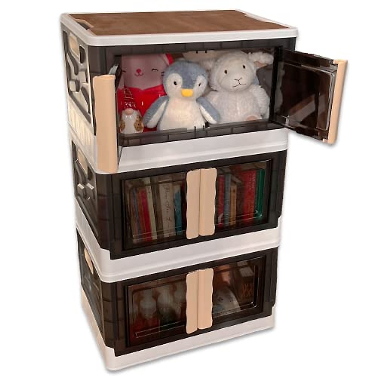 3 Pack Storage Bins with Lid - Stackable Storage Bins, Collapsible Storage Bins, Toy Organizer Storage Box, Folding Storage Boxes Set 3 Pack, Large Plastic Storage Bins with Door 14 Gallon