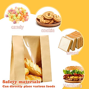 50 Pack Kraft Sourdough Bread Bags with Thank You Stickers,Large Paper Bakery Bags with Clear Window for Homemade Bread, Baked Food Packaging Storage,Bread Bags(13.7x8.2x3.5 inch) (Brown)