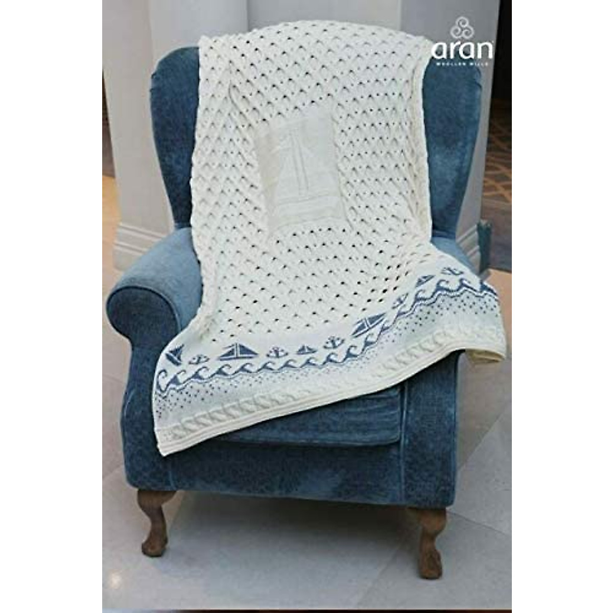 Irish Blanket 100% Merino Wool Throw Honeycomb Knit Couch Sofa Made in Ireland 42" x 62"