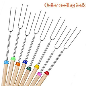 HSHKJ Marshmallow Roasting Stick 8 Packs Smores Skewers for fire Pit Telescoping BBQ Fork with Wooden Handle for Sausage Hot Dog Campfire Camping Stove Grill Kit with Portable Bag,32Inch