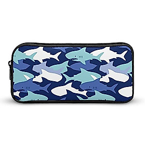 Camouflage Pattern with Cute Sharks Pencil Case Pencil Pouch Coin Pouch Cosmetic Bag Office Stationery Organizer
