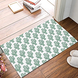Door Mat Non Slip Doormat, Green Plants Cactus Pattern White Backdrop Decorations Kitchen Front Door Bathroom Floor Mats, Washable Entry Welcome Mat Entrance Shoe Scraper 16"x24"