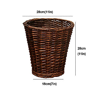 Liex- Willow-Made Trash Can/Uncovered Waste Paper Basket/Sundries Storage Basket/Decorative Basket, for Kitchen Bathroom Bedroom (Size: 28 × 28cm)