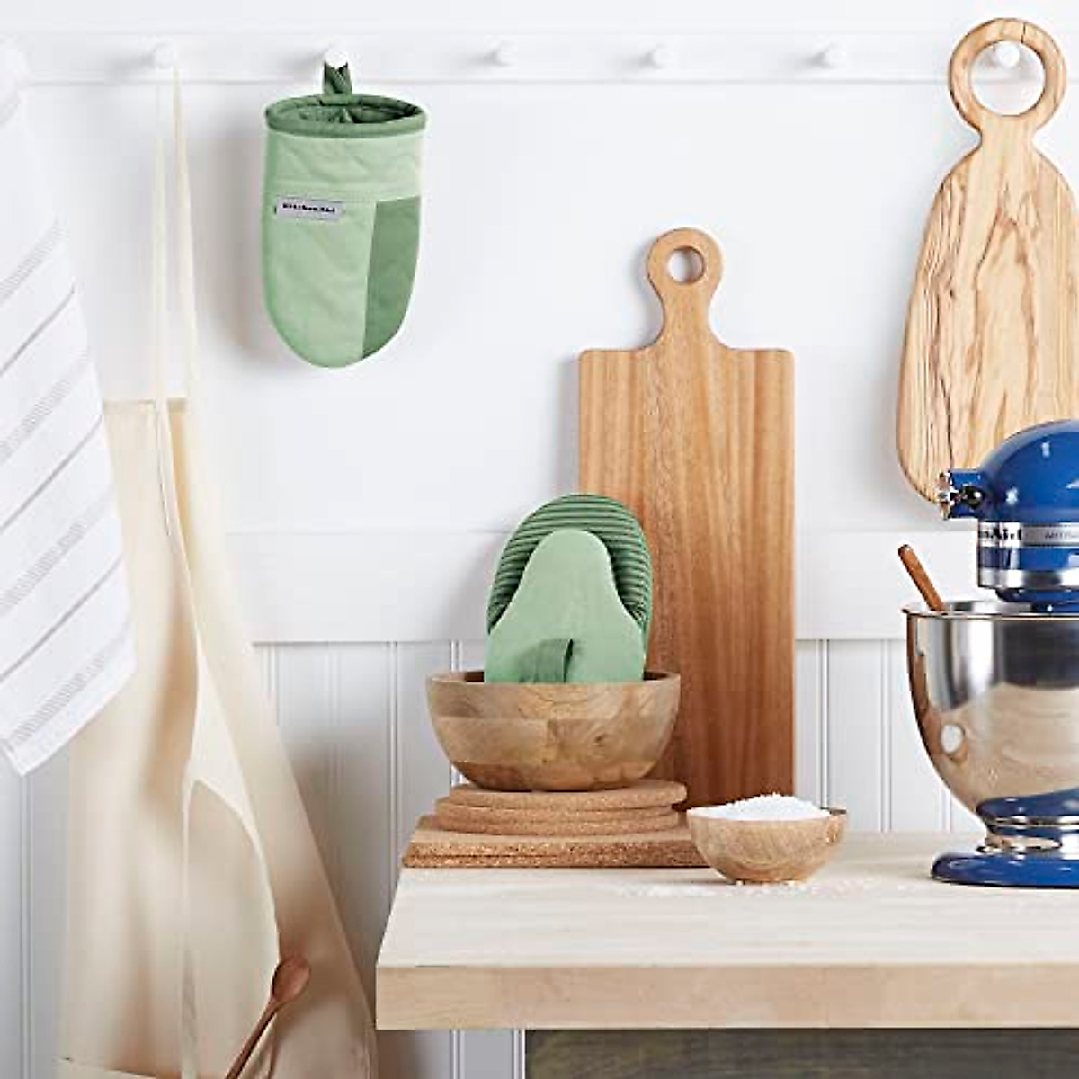 KitchenAid Beacon Two-Tone Non-Slip Mini Oven Mitt Set, Pistachio/Graphite Green, 5.5"x8", 2 Piece