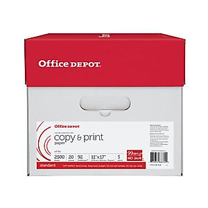 Office Depot® Brand Copy & Print Paper, Ledger Paper, 20 Lb, 500 Sheets Per Ream, Case Of 5 Reams