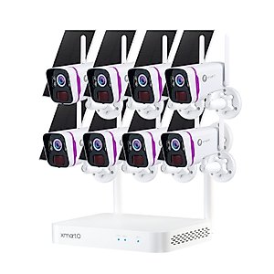 XMARTO 100% Wire-Free 10CH Solar Home Security Camera System Wireless, 8-Set 2K 4MP Wireless Camera Kit with 8PCS Wire-Free Solar Security Camera(All-Weather Solar Charge, AI Motion Detection)