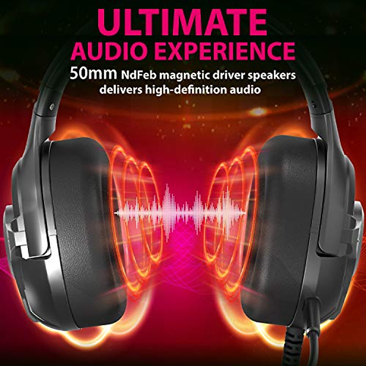 Fosmon Gaming Headset with Detachable Microphone, (50mm NdFeb Magnetic Driver) Strong Bass Over Ear Headphone with Ergonomic Headband Compatible with Xbox PS5 Nintendo Switch PC Laptop Desktop Mac