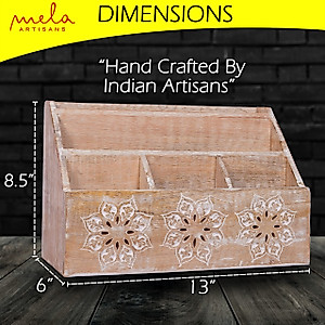 3-Slot Wooden Desk Organizer – Multi-Purpose Utensil Caddy for Kitchen Countertop, Work Desk, Bathroom, Cutlery Caddy, Pencil Caddy, Office Supplies Organizer – 13.75 Inches, Grey Over Natural/Black