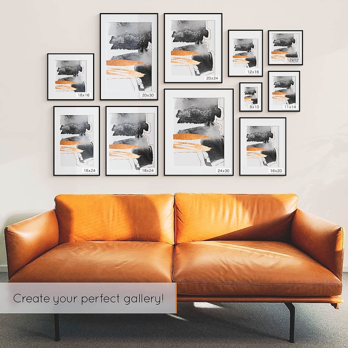 Homeforia - 11x14 inch Metal Picture Frame - 11 x 14 Aluminum Photo Frames - 8x10 Mat - Tempered Glass - Wall Hook Included - Set of 1 - Black