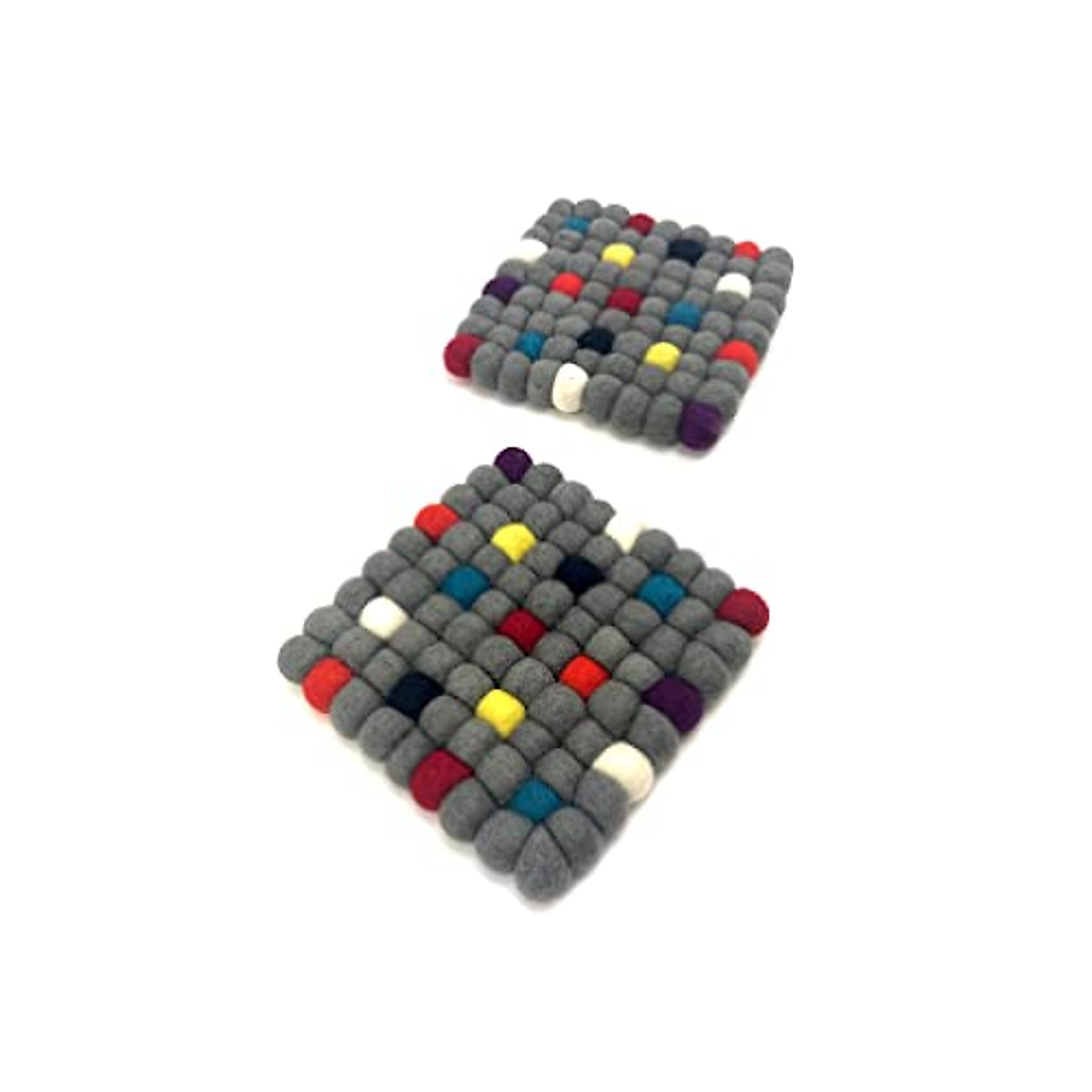 Handmade Trivet, Felt Ball Trivet, Potholders, Trivets, 100% Wool, Felt, Hot Pot Holders (Set of 2) Hot Pads, Flexible, Durable, Heat Resistant Mat, Mats, Square Trivet (Gray, Square)