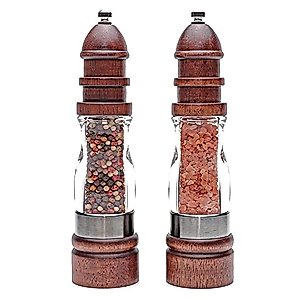 JGATW Pepper Grinder Salt and Pepper Shakers ，Adjustable Coarseness，Wood and Acrylic Salt and Pepper Grinder Set Pepper Salt Grinder (Color : 2pc, Size : 22 * 5.5cm)