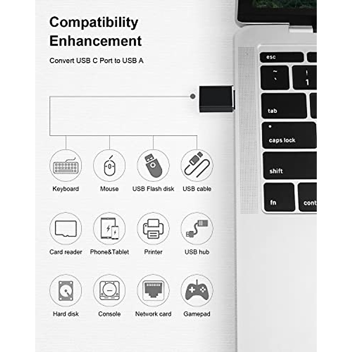 4 Pack USB C to USB Adapters + 4 Pack 6FT USB A to USB Type C Cable