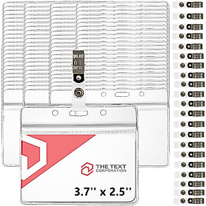 Lyellfe 100 Pieces Name Tag Holders with Clips, Clear ID Card Holder, Horizontal Badge Holder, Resealable Waterproof Card Holder for Badge Swipe Card, Credit Card, Drive License, 3.7 x 2.5