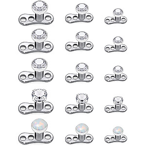 Ocptiy 14G G23 Titanium Dermal Piercing Jewelry Opal Dermal Top Dermal Piercing Base Kit Dermal Anchor Internally Threaded Stainless Surgical Steel Diamond Dermal Stud Piercing Ball Jewelry Women Men