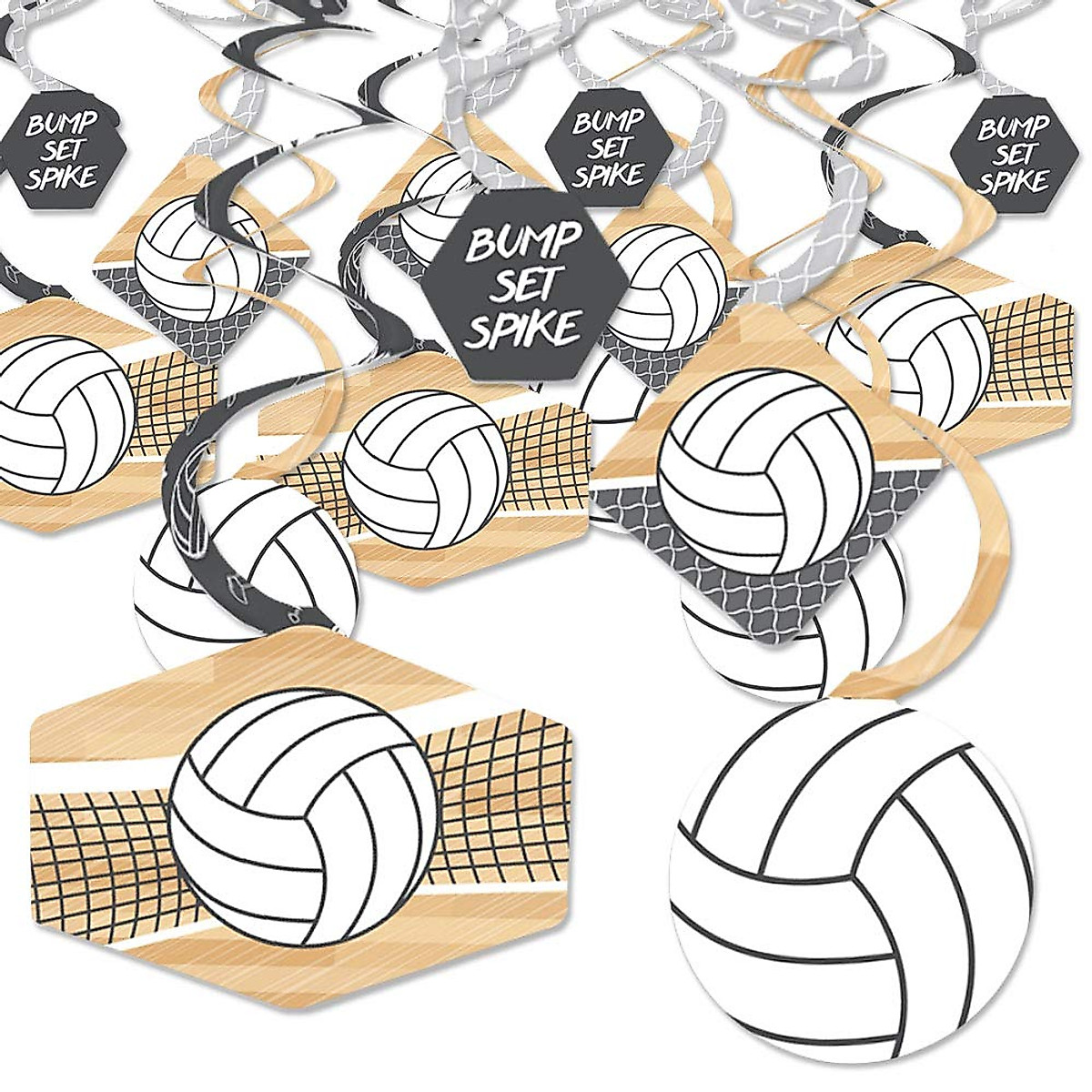 Big Dot of Happiness Bump, Set, Spike - Volleyball - Baby Shower or Birthday Party Hanging Decoration Swirls - Set of 40