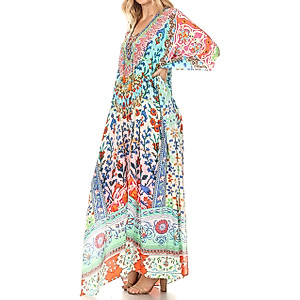 Sakkas P5 - LongKaftan Georgettina Ligthweight Printed Long Caftan Dress/Cover Up - TM208-Multi -OS