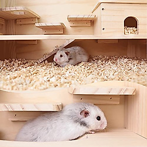 Kaiyopop Hamster Cage Large Wooden Hamster Cages and Habitats, Natural Wooden Hamster House (23.6" L X 15.7" W X 15.7”H) Acrylic Hamster Cage Small Animal Habitat for Rabbits, Guinea Pig, Chinchilla