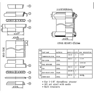 Neco 1-1/8" External Cup Threadless Headsets Steel Ahead Headset Black for Mountain Bikes & All Terrain Bikes