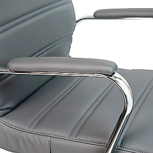 Flash Furniture Whitney Mid-Back Swivel LeatherSoft Desk Chair with Padded Seat and Armrests, Adjustable Height Padded Office Chair, Gray/Chrome