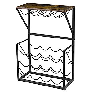 MOOACE Wood Wine Rack, Countertop Wine Storage Stand, Hold 12 Wine Bottles and 8 Glasses, Freestanding Wine Holder Stand for Kitchen, Pantry, Cellar, Bar