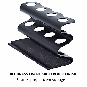 Parker Double Edge Razor Stand – Solid Brass with Black Finish –Holds 4 Razors – Parker Stand with Padded Base – Excellent Storage for Long Handled Double Edge Safety Razors