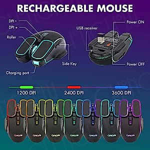 Gaming Wireless Keyboard and Mouse RGB Backlit Rechargeable Battery Gamer Combo Mechanical Feel Anti-ghosting with Side Button for PC Computer Laptop Compatible with Windows Mac Ps4/Ps5 Xbox one