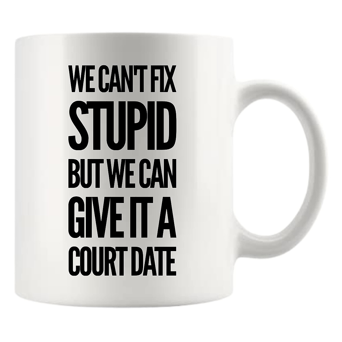 We Can't Fix Stupid But We Can Give It A Court Date Lawyer Law Student Teacher Attorney Ceramic Coffee Mug 11oz White Novelty Drinkware