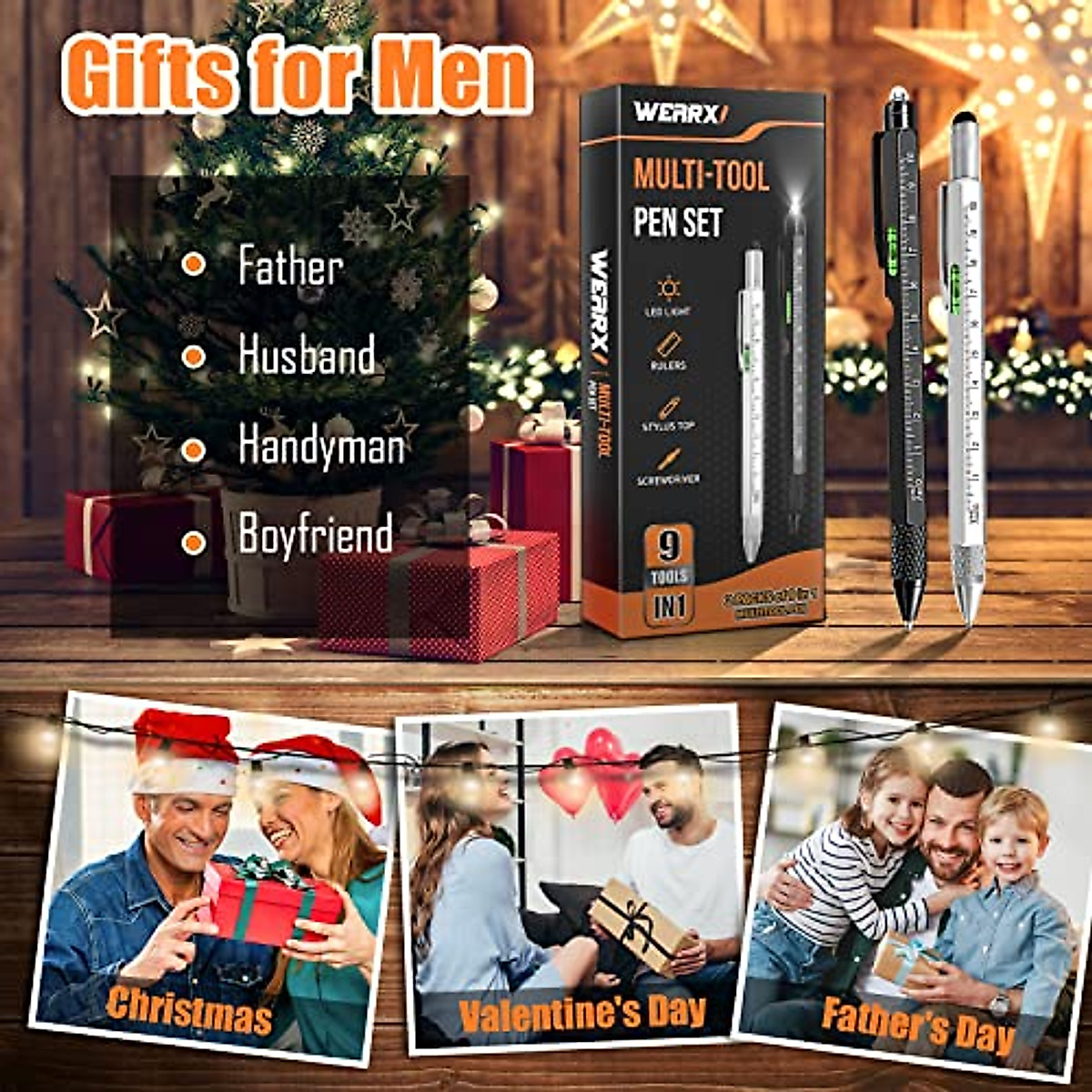 Gifts for Men, 9 in 1 Multitool Pen Set and 18 in 1 Snowflake Multitool, Gifts for Men Who Have Everything