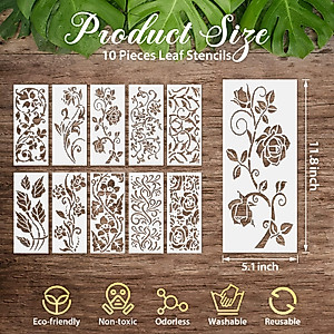 10 Pieces Leaf Painting Stencils Leaf Wall Stencil Botanical Leaves Reusable DIY Crafts Drawing Templates Stencils for Painting on Wood Wall Canvas Card Home Decor