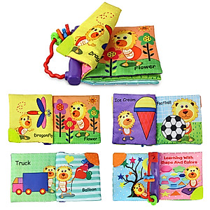 Hapavis Teething Cloth Books Soft Activity Crinkle Baby Books Toys for Early Education for Babies Teether Ring Shape and Colors