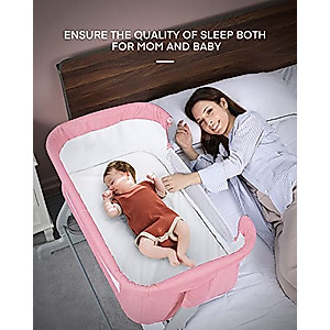 BAHOM Bassinet Bedside Sleeper, 2-in-1 Bedside Bassinet for Baby, Adjustable Height with Portable Infant Nest for Newborns, Mesh Walls Crib Bassinets (Pink)