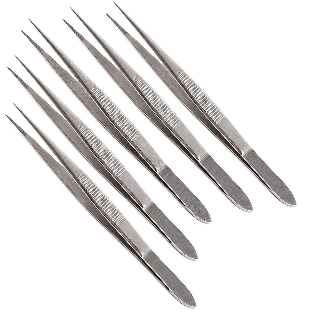 Set of 5 Dissecting Dissection Science Lab Tweezers Forceps (5, Fine Point 4.5")