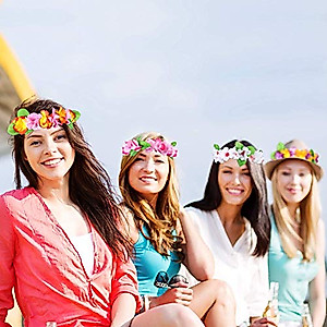 24Pcs Tropical Luau Hawaiian Leis Elastic Ruffled Flowers Headband Necklaces Wristbands for Girls Women Luau Beach Summer Party Supplies Wedding Decorations