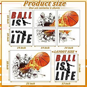 Basketball Wall Decal 3D Self Adhesive Removable Break Through The Wall Vinyl Wall Stickers Ball is Life Wall Decal Dunk Silhouette Stickers Basketball Room Decor for Boys Bedroom, 18 x 38 Inch