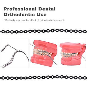 faruijie Colourful Elastic Power Chain for Braces Dental Orthodontic Powerchains 3 Sizes Ortho Rubber Band(Long,Black 9#)