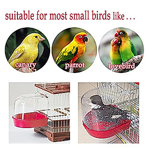 Clear Bird Bath for Cage,Bird Cage Bath, Parrot Hanging Bathtub Shower Box Cage Accessory for Small Birds (Pink)