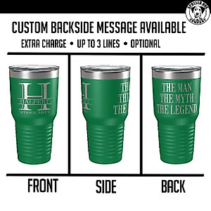 Personalized 30oz (17 Colors) Powder Coated Insulated Stainless Steel Tumbler with Lid, Custom Etched, Customized Engraved Gift Idea for Women Men Her Him, Halpert Monogram Initial Name (Green)