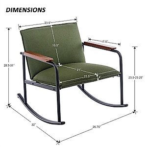 DUOMAY Modern Accent Rocking Chair, Mid Century Upholstered Glider Rocker Armchair with Metal Base Linen Fabric Nursery Glider Chair with Wooden Grips for Living Room Bedroom, Green