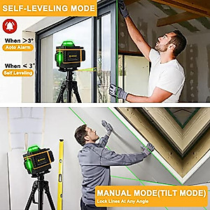 GROSAM Laser Level, 16-line Green Laser Level For Self-leveling Of Buildings And Picture Hangings, Two 360° Vertical Lines And Two 360° Horizontal Lines With Battery Power Detection