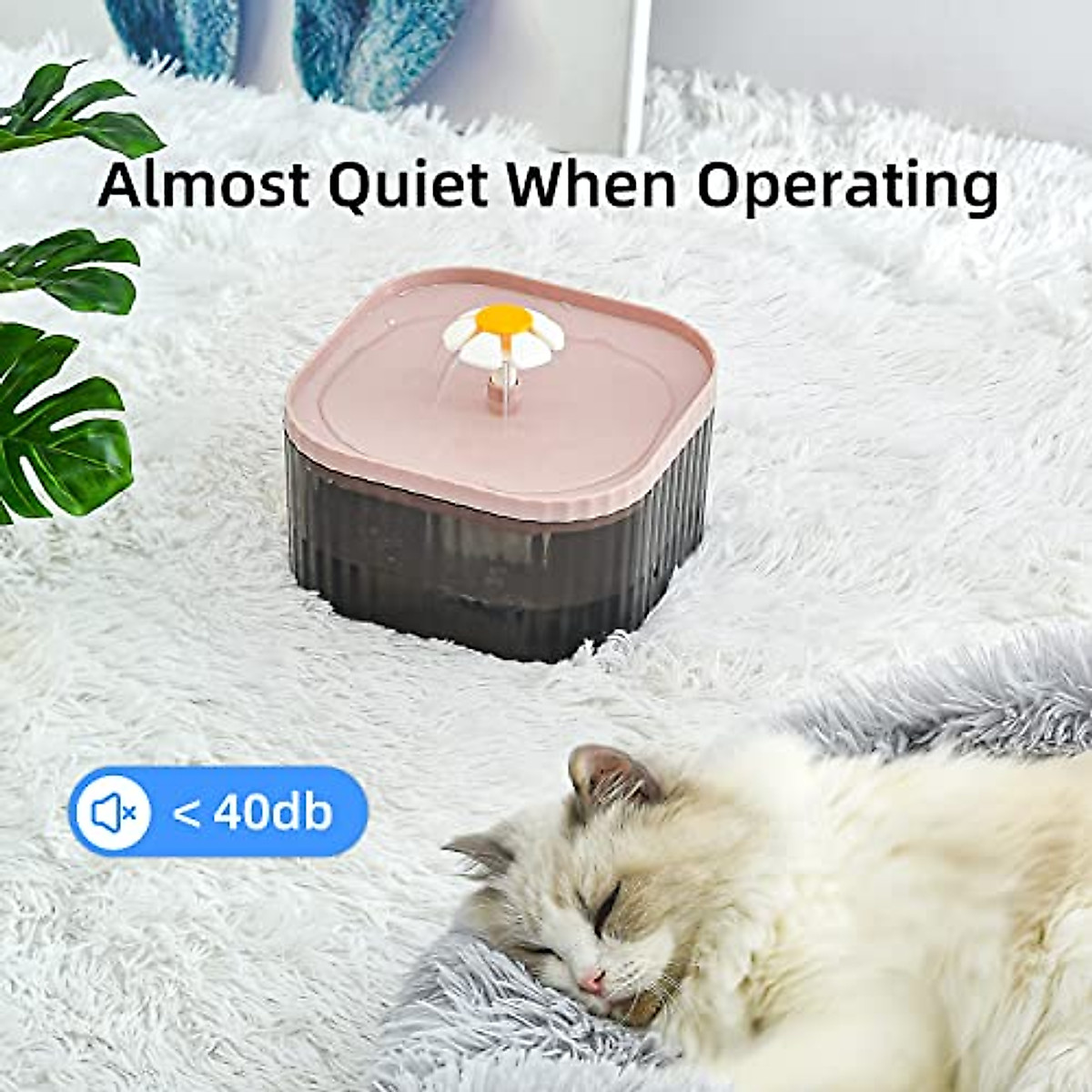 JEERAMIA 85oz/2.5L Cat Water Fountain, Ultra Quiet Pet Water Dispenser with Smart Pump and 3 Replacement Filters, Automatic Flower Fountain for Dog & Cat (Pink)