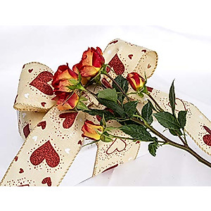 ATRBB Red Glitter Hearts Wired Edge Burlap Ribbon,The Valentine's Day Ribbon for Gift Wrapping and Decorative Bow,10 Yards by 2.5 Inches