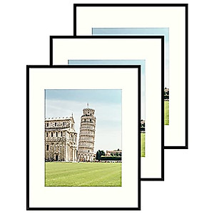 Golden State Art, 11x14 Aluminum Metal Frame with Ivory Mat for 8x10 Pictures, Includes with Sawtooth Hangers and Spring Clips - Wall Mounting - Real Glass (Black, 3 Pack)