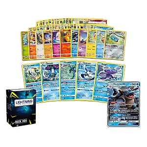Lightning Card Collection Water Collection - 50 Assorted Cards Plus 5 Rare Water Cards and 1 Water Ultra-Rare Card with LCC Box Compatible with Pokemon Cards